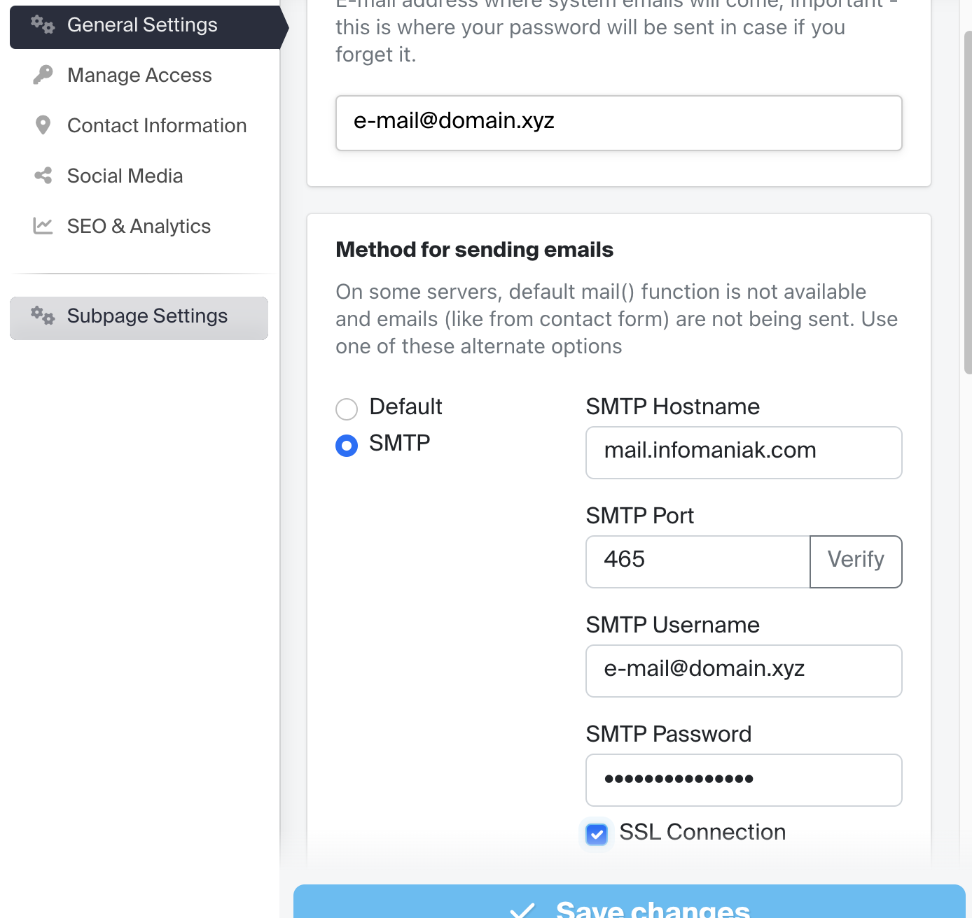 🚀 Gérer la méthode d'envoi mail SMTP depuis Site Creator - Infomaniak