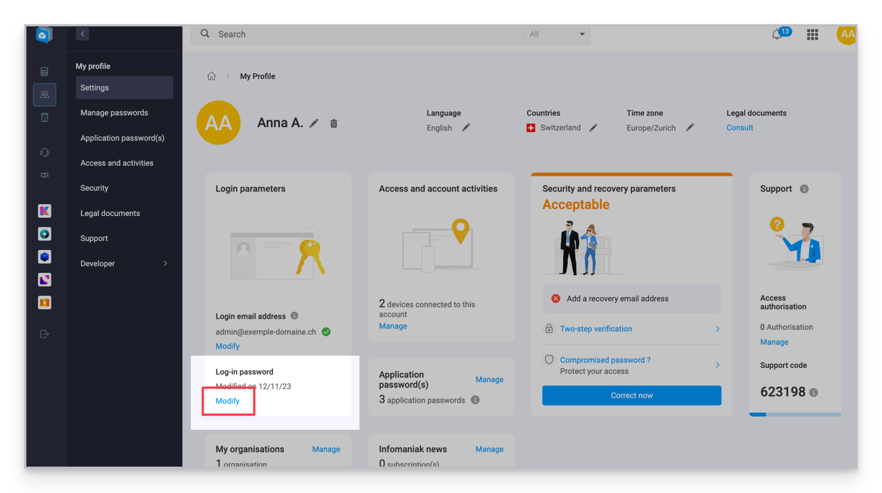🚀 Change the login password for the Manager / Mail - Infomaniak